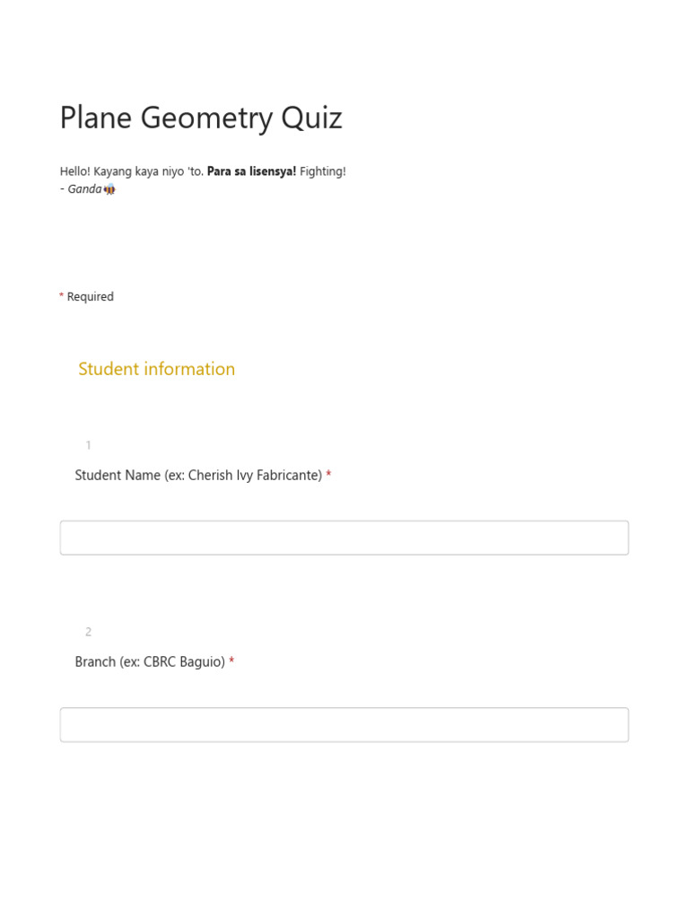 Quiz 6 - Plane Geometry | PDF | Line (Geometry) | Euclidean Geometry