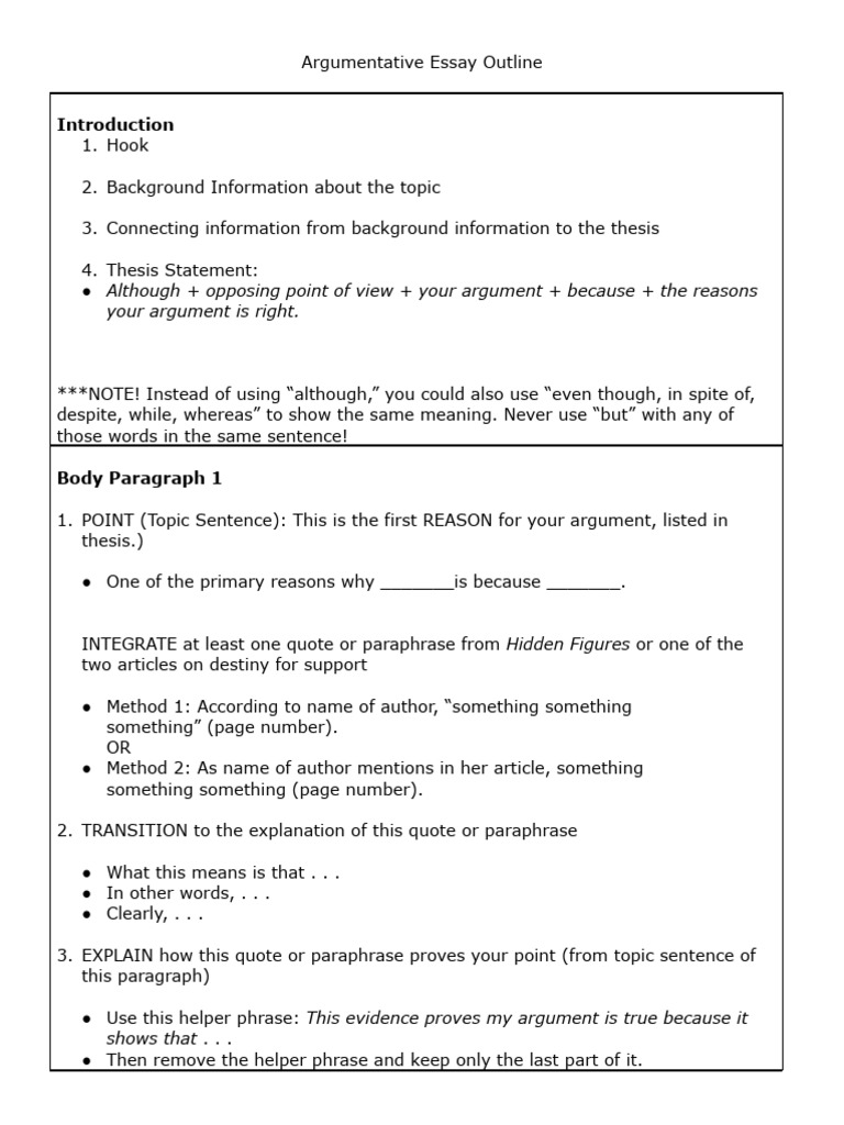 Argumentative Essay Outline | PDF | Argument | Essays