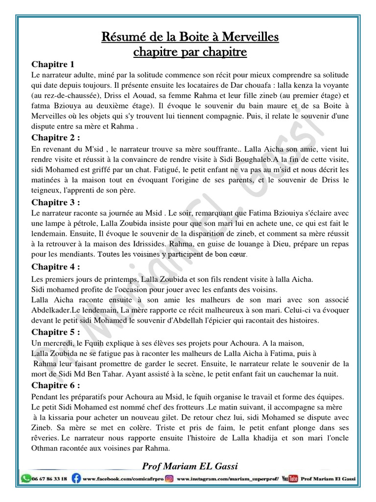 Résumé du Chapitre 1 de la Boîte à Merveilles | PDF
