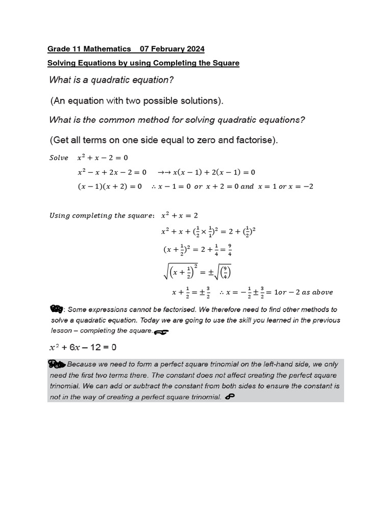 Gr11 Math 07 February 2024 | PDF