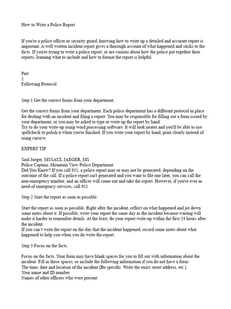 How To Write A Police Report | PDF | Proofreading | Witness