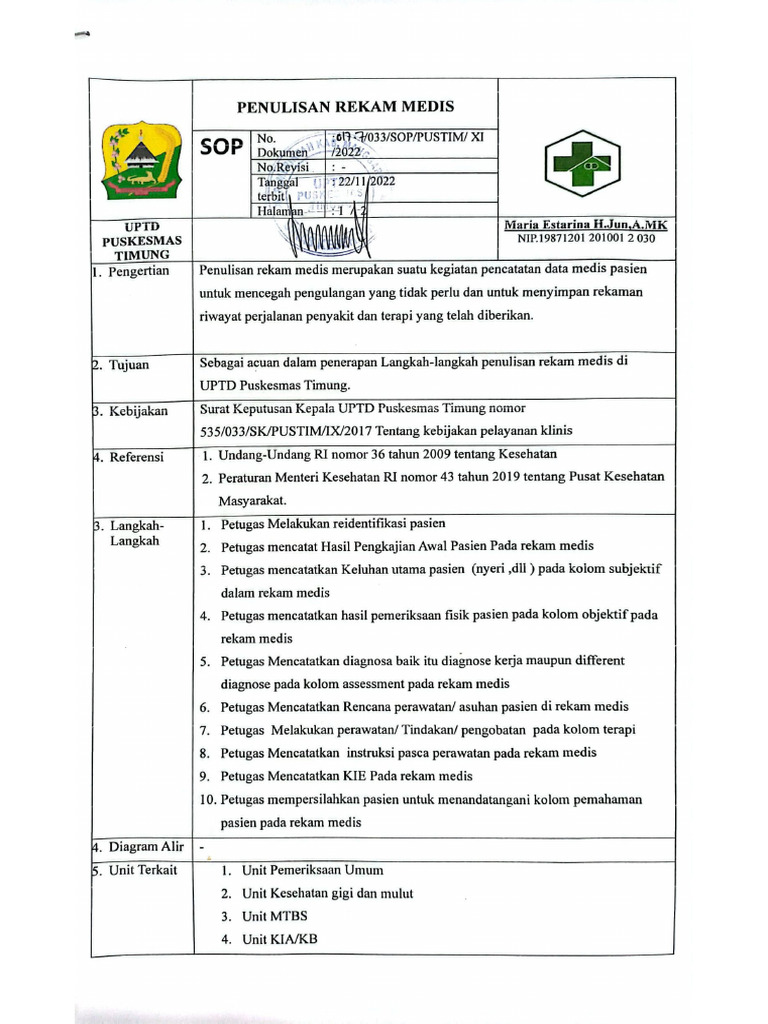 Sop Penulisan Rekam Medis | PDF