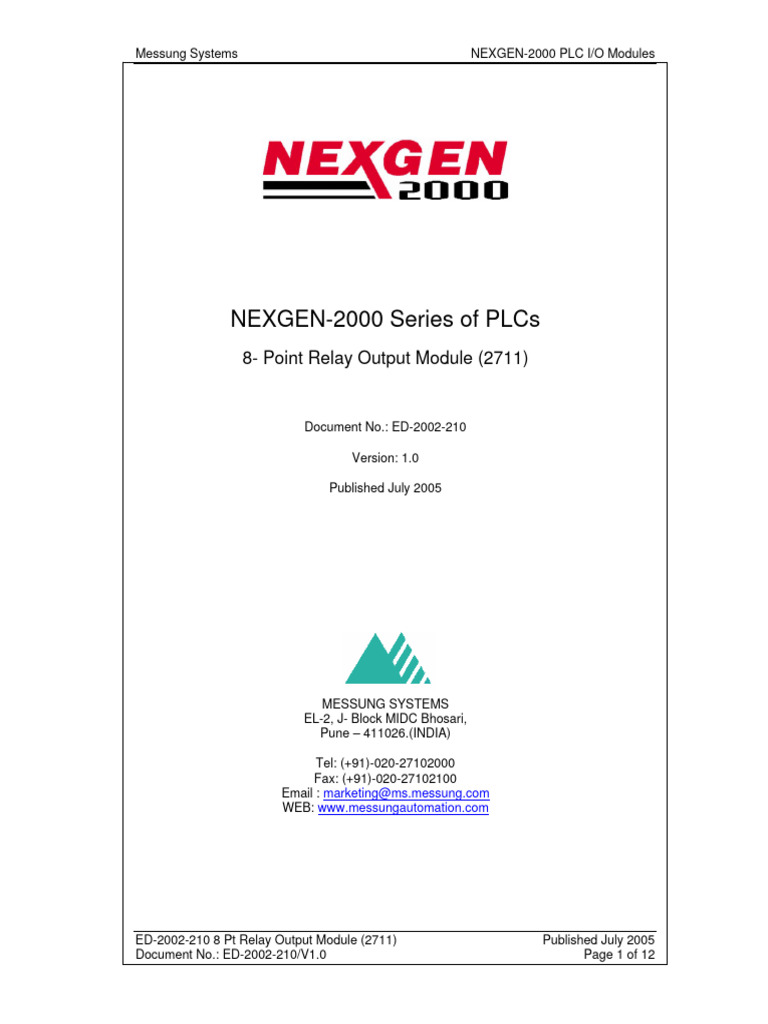 ED-2002-210 Nexgen-2000 8 Relay Output Module (2711) User Ma | PDF | Relay | Programmable Logic ...