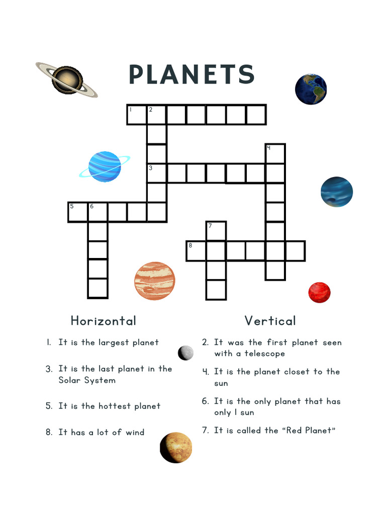 Science Planets Crossword Worksheet Activity in Simple Style Blue ...