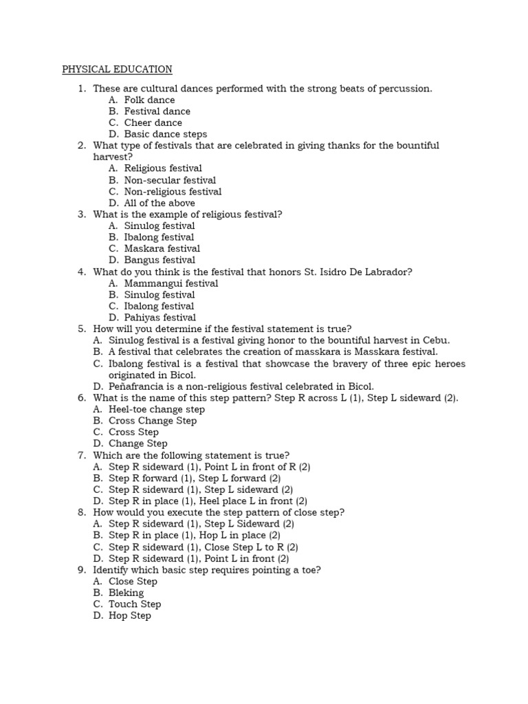 Physical Education Test Question | PDF | First Aid | Cebu