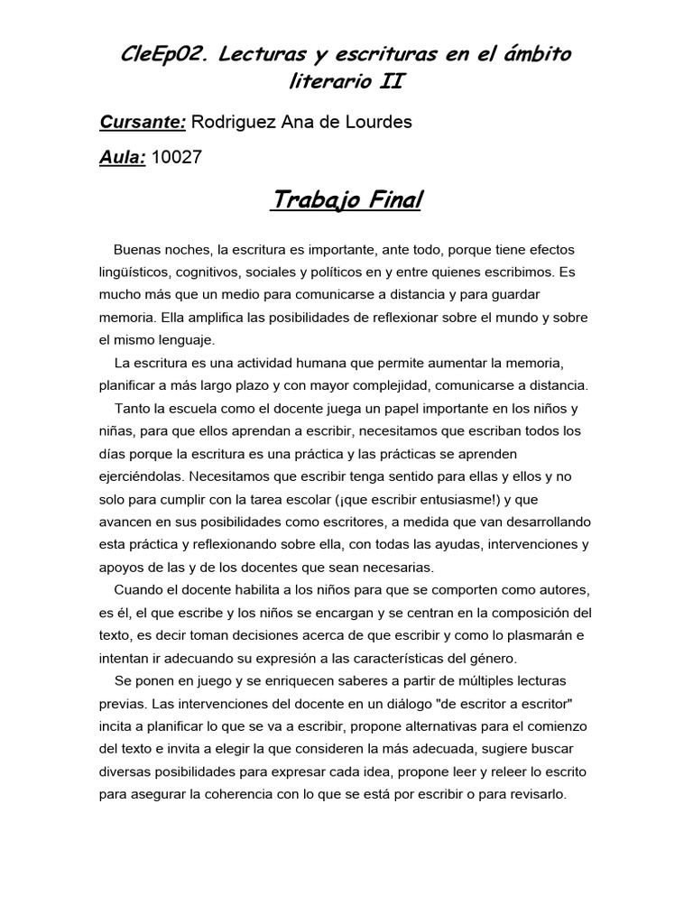 Curso Lectura y Escritura 2 - Trab. Final Ana | PDF | Maestros | Escritores