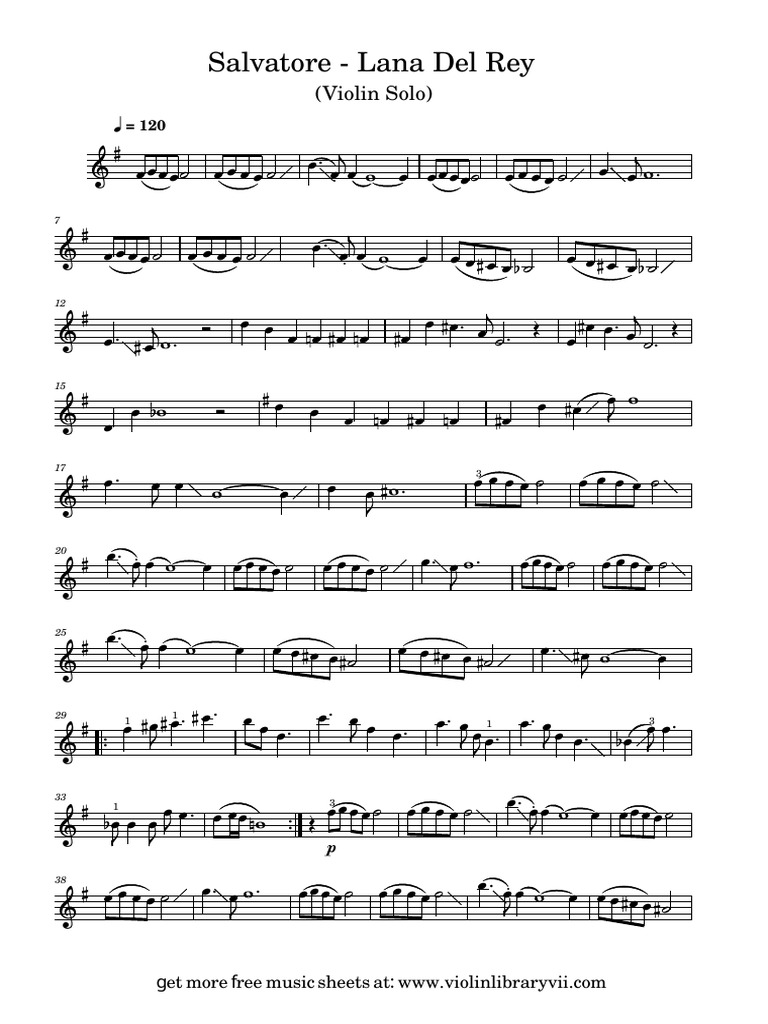 Salvatore by Lana Del Rey - Violin Sheet Music | PDF | Song Recordings ...