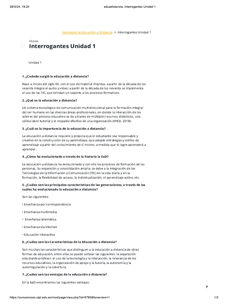 eduadistancia_ Interrogantes Unidad 1 | PDF | Educación a distancia ...