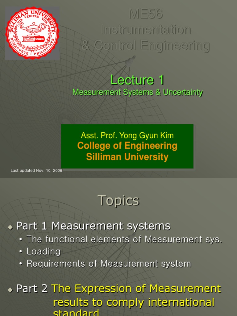 ME56 Instrumentation & Control Engineering: College of Engineering Silliman University | PDF ...