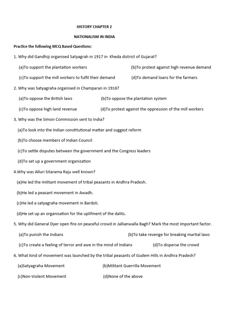 History CHP 2 MCQ | PDF | Mahatma Gandhi | British Raj