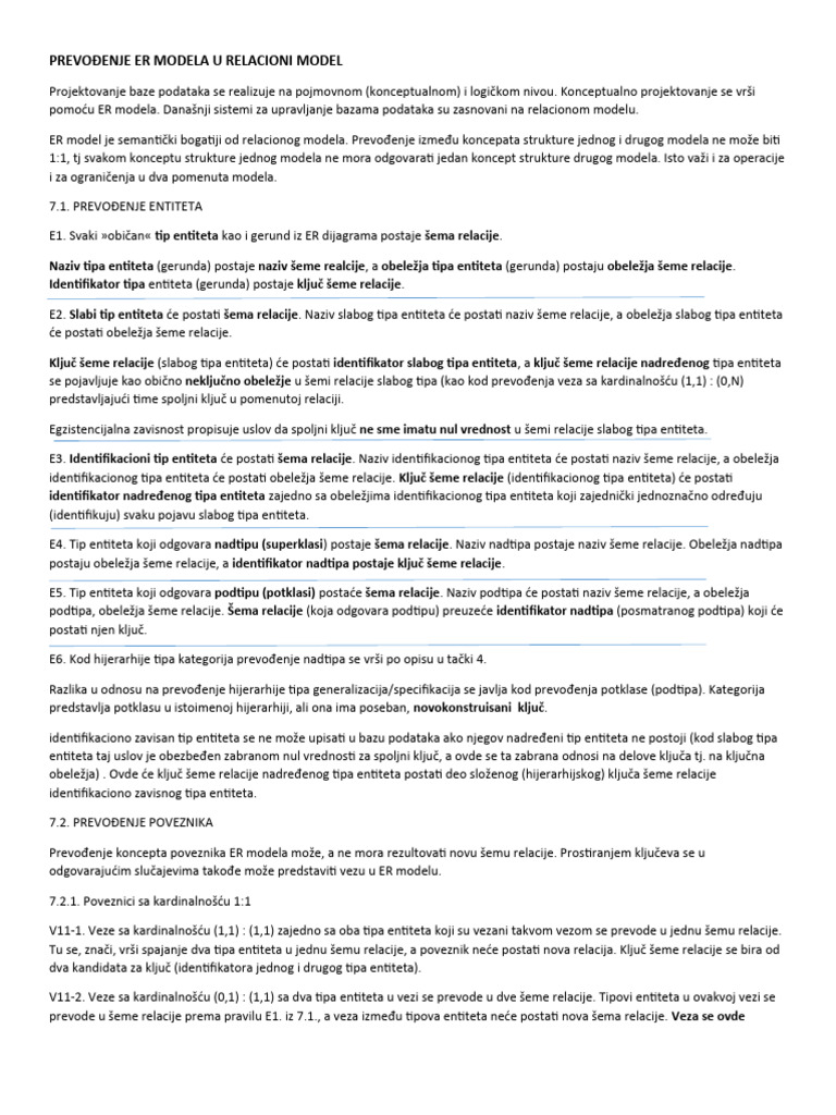 Prevođenje Er Modela U Relacioni Model | PDF
