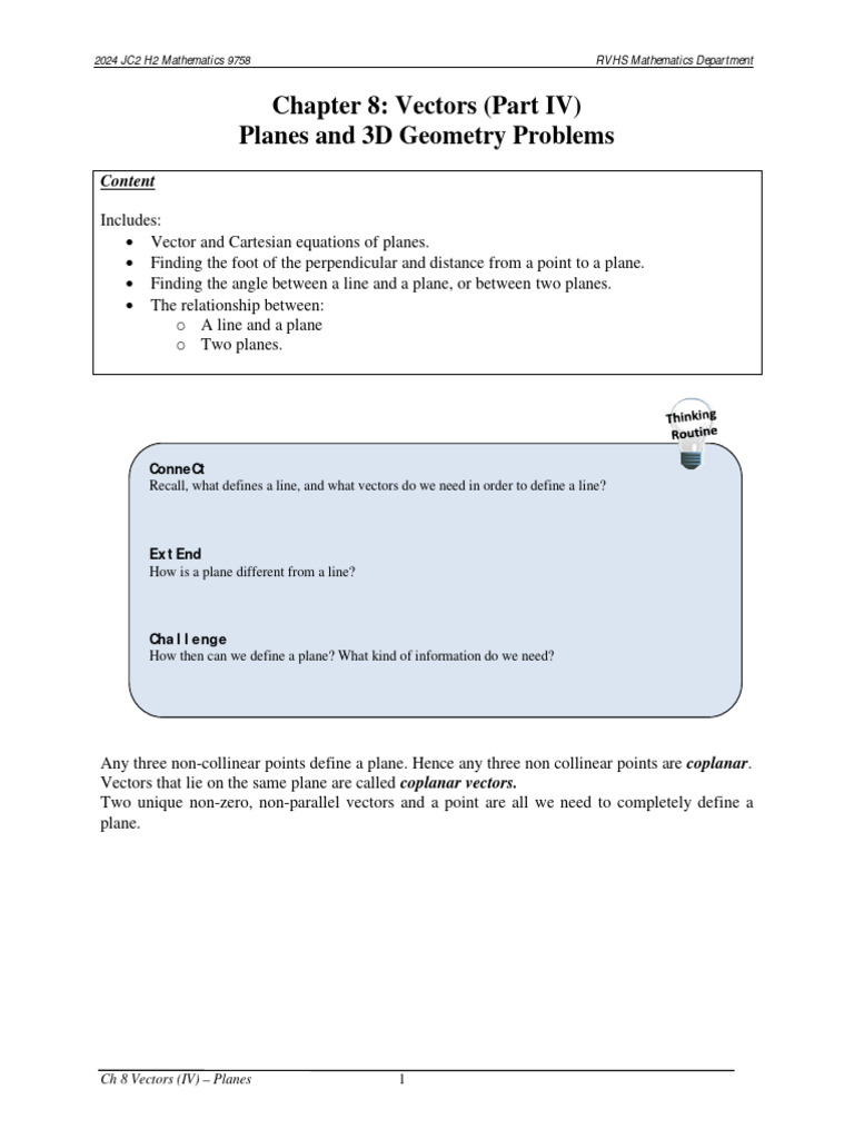 CH 8 Vectors IV Student | PDF | Line (Geometry) | Equations