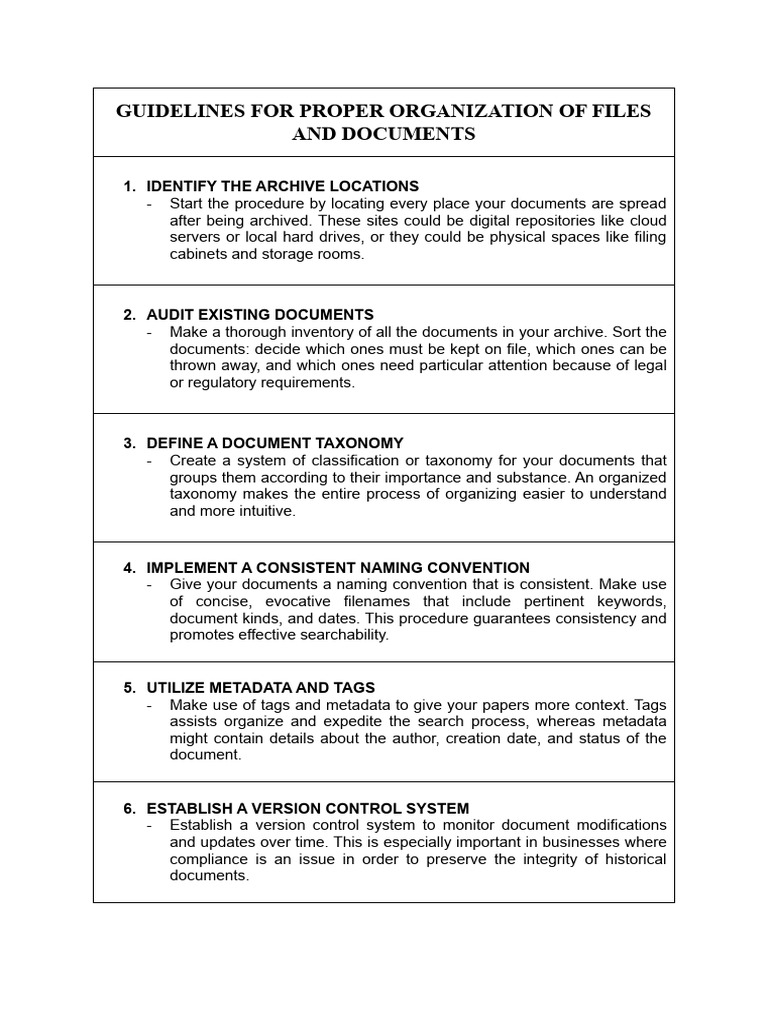 Guidelines For Proper Organization of Files and Documents | PDF | Tag ...