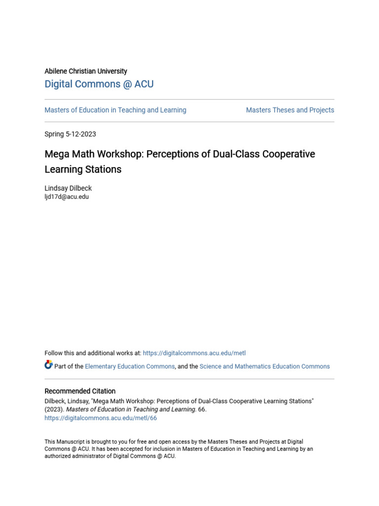 Mega Math Workshop - Perceptions of Dual Class Cooperative Learnin ...