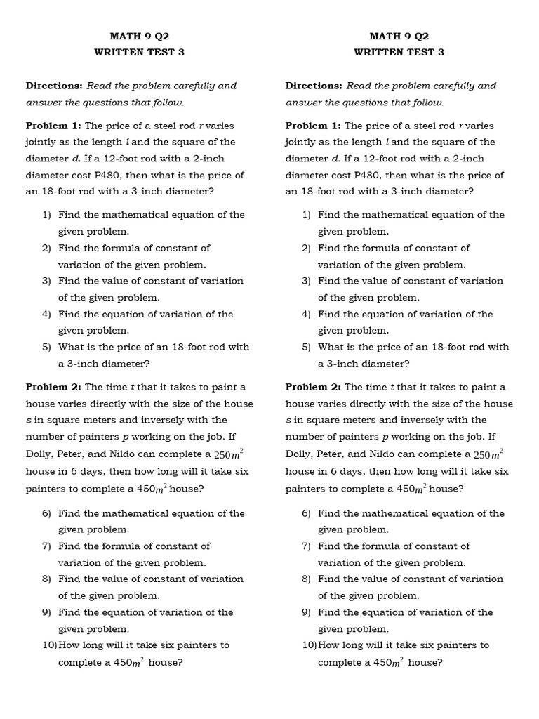 Math 9 Q2 WT 3 | PDF | Mathematics | Mathematical Objects