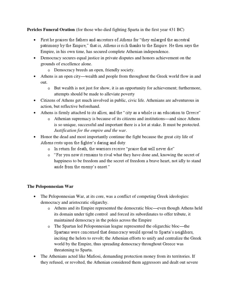 Pericles Funeral Oration (For Those Who Died Fighting Sparta in The ...