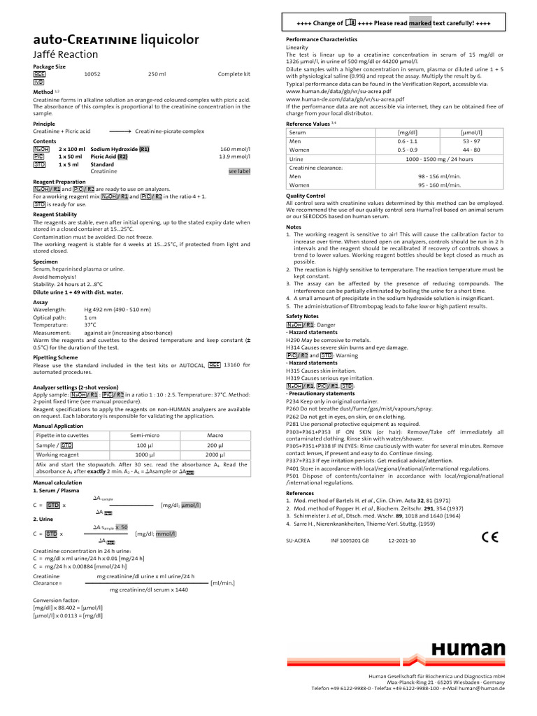 Manual Kit Reagen Kreatinin Human | PDF | Creatinine | Sodium Hydroxide