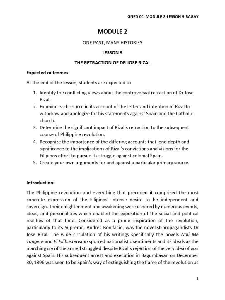 MODULE 2 Lesson 9 RETRACTION OF RIZAL | PDF