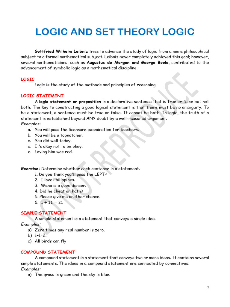 Lecture Notes Logic And Set Theory Pdf If And Only If Semantics