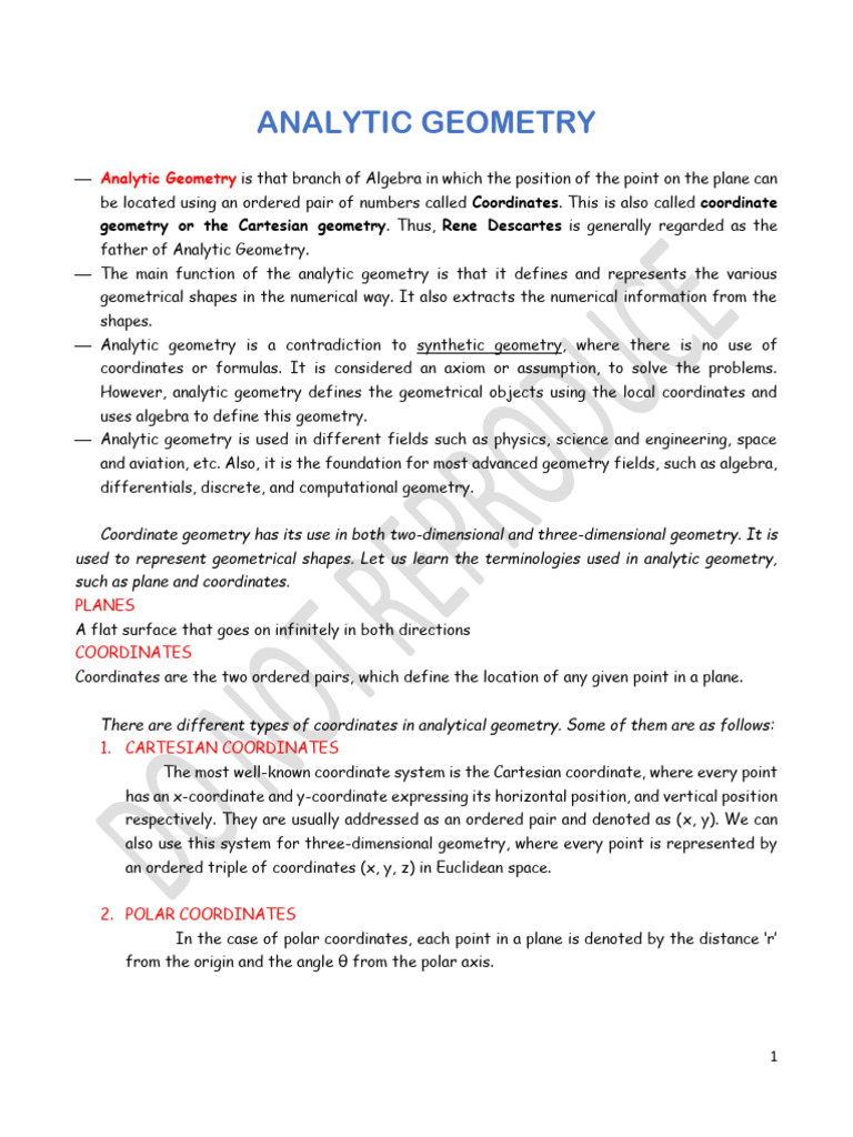 Introduction to Analytic Geometry Concepts | PDF | Analytic Geometry | Geometry