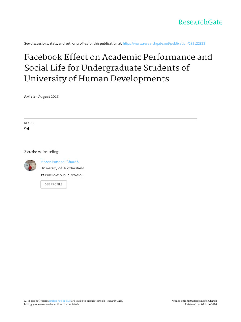 Facebook Effect On Academic Performance | PDF | Facebook | Social ...