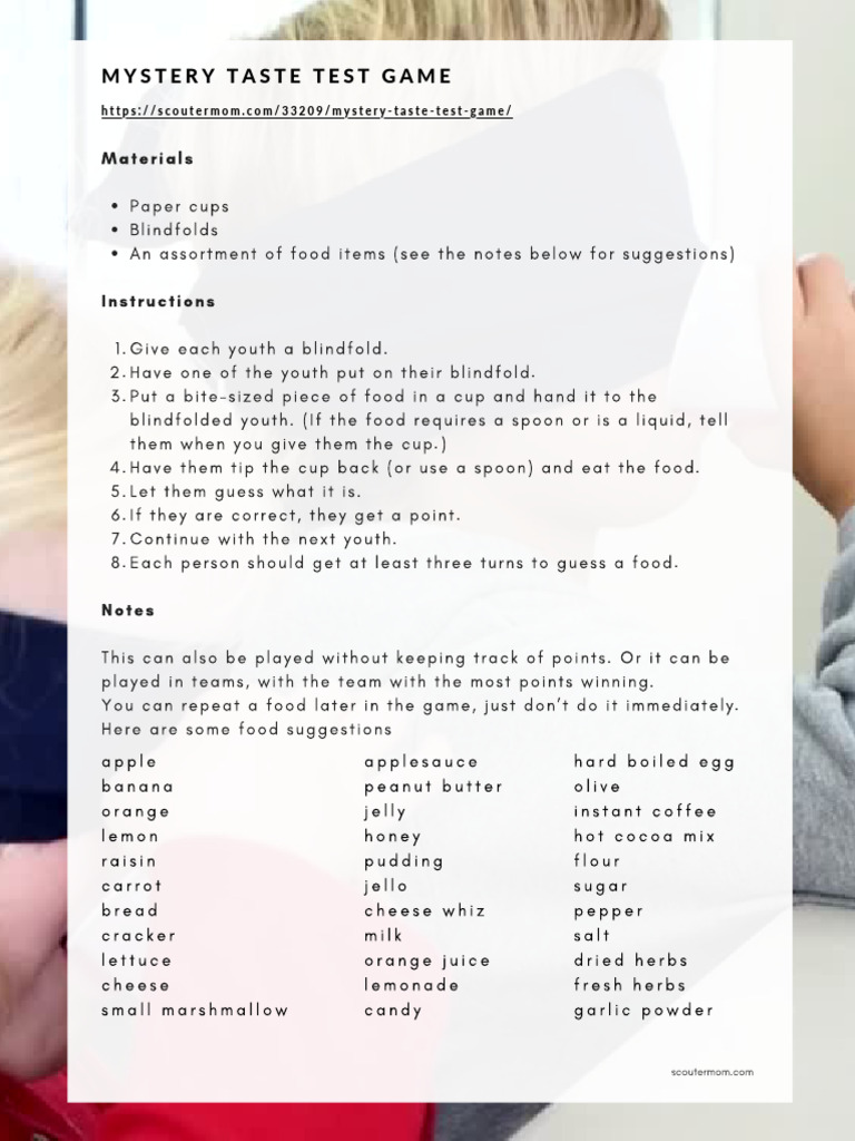 Mystery Taste Test Game Instructions | PDF