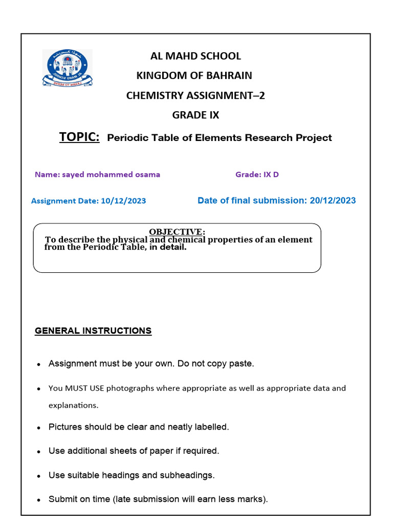 Assignment 2 Chemistry Grade 9 | PDF | Chemical Elements | Ammonia