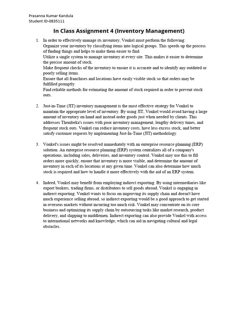 In Class Assignment 4 (Inventory Management) | PDF | Inventory | Lean Manufacturing