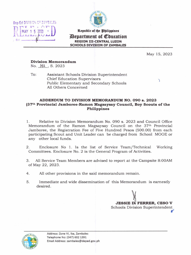 DM No. 142, S. 2023 - Addendum To Division Memorandum No. 090 S. 2023 ...