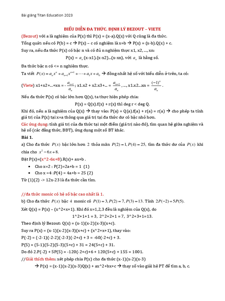 Dinh Ly Viete Bezout Note | PDF