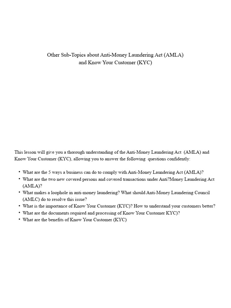 Anti Money Laundering Act AMLA and Know Your Customer KYC | PDF | Money ...