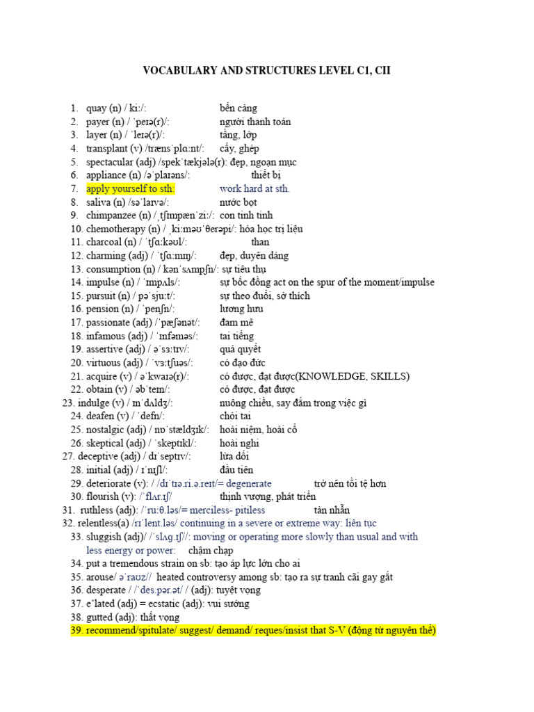 Vocabulary Advanced C1 - c2 | PDF