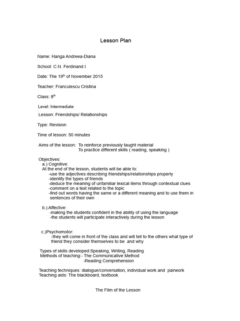 Plan Lectie Limba Engleza Clasa A 3-A | PDF | Reading Comprehension ...