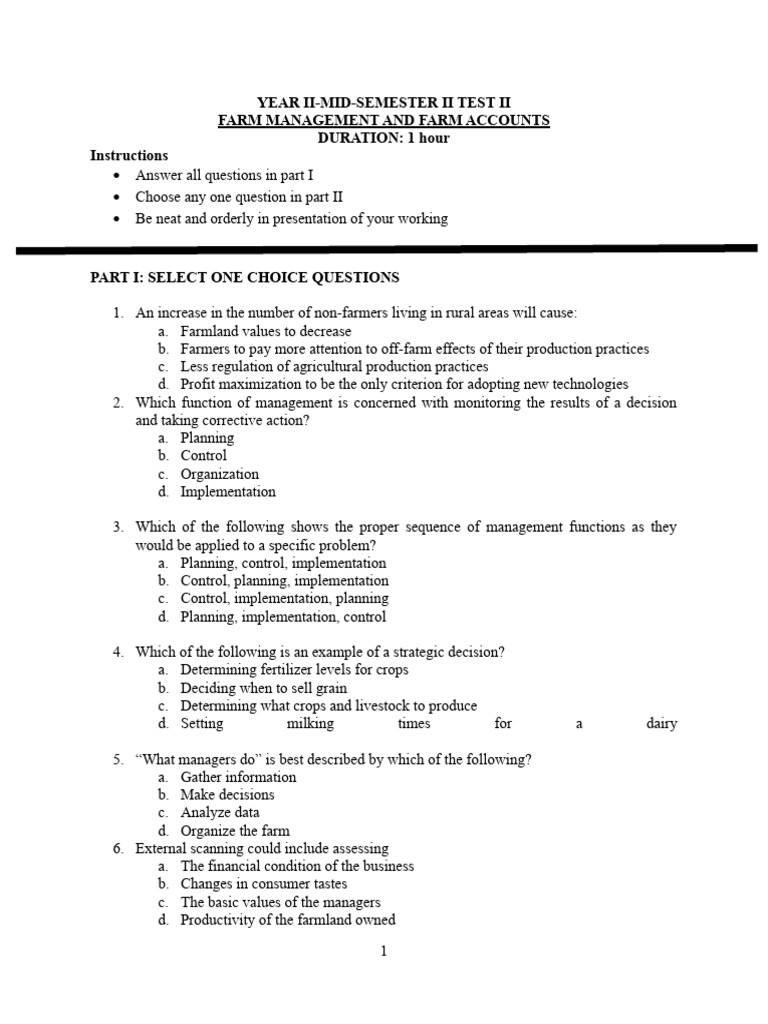 Farm Management and Farm Accounts Test | PDF | Agriculture | Farms