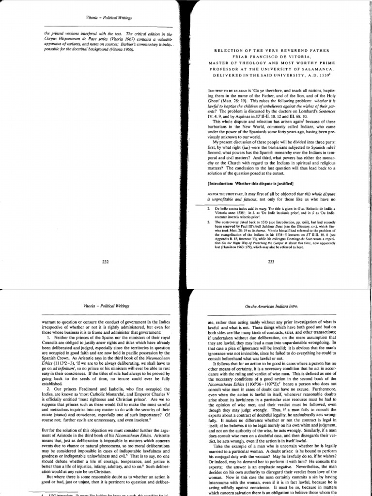 Vitoria On The American Indians | PDF | Conscience | Sin