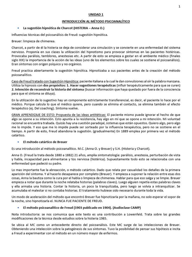RESUMEN U1 - Introducción Al Método Psicoanalitico | PDF | Psicoanálisis | Neurosis