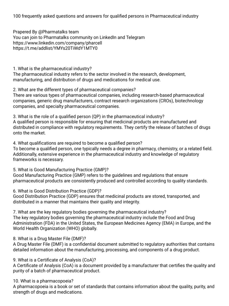 100 Interview Questions and Answers For Qualified Person | PDF | Risk ...