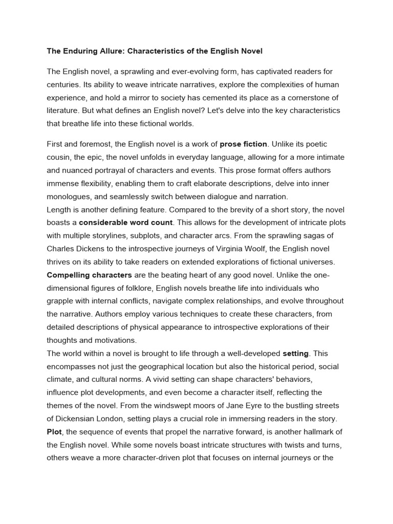 Key Characteristics of the English Novel | PDF | Novels | Narrative