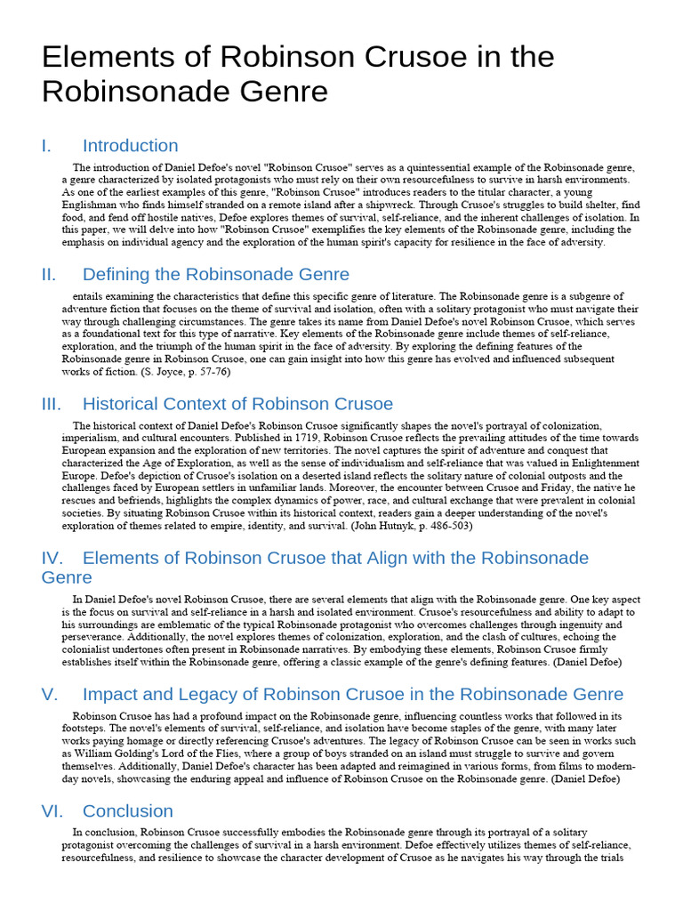 Elements of Robinson Crusoe in the Robinsonade Genre | PDF | Robinson Crusoe | Novels