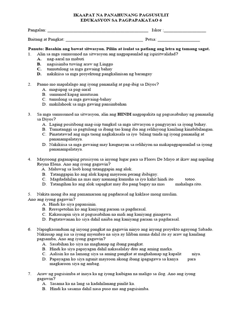 ESP 6 - 4th Quarter | PDF