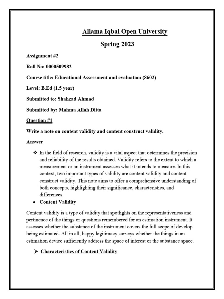 8602 Assignment #2 | PDF | Validity (Statistics) | Expert