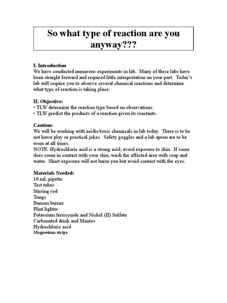 Reaction Identification Lab | Download Free PDF | Chemical Reactions ...