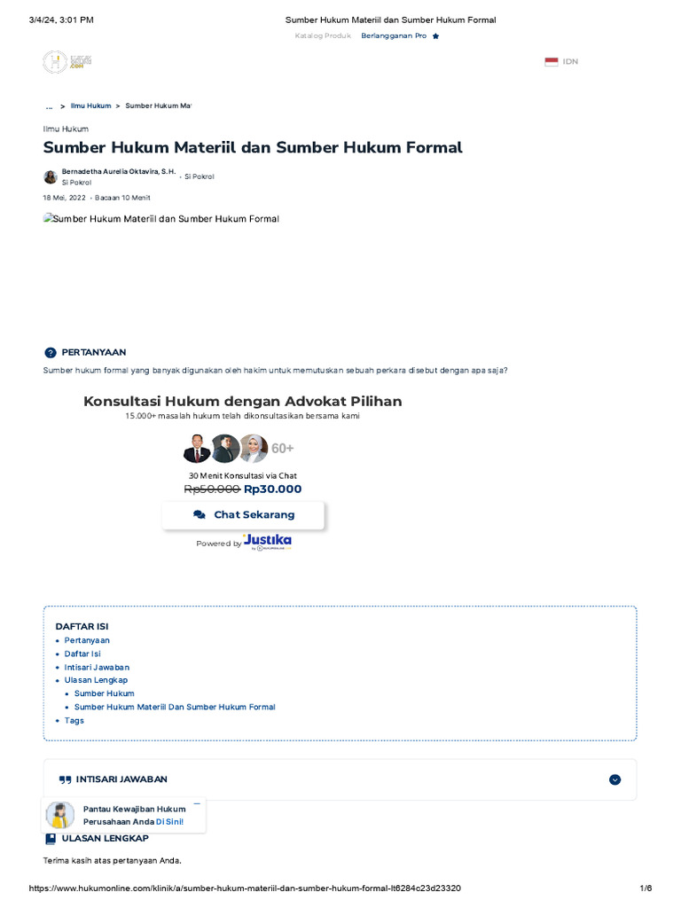 Sumber Hukum Materiil dan Formal | PDF