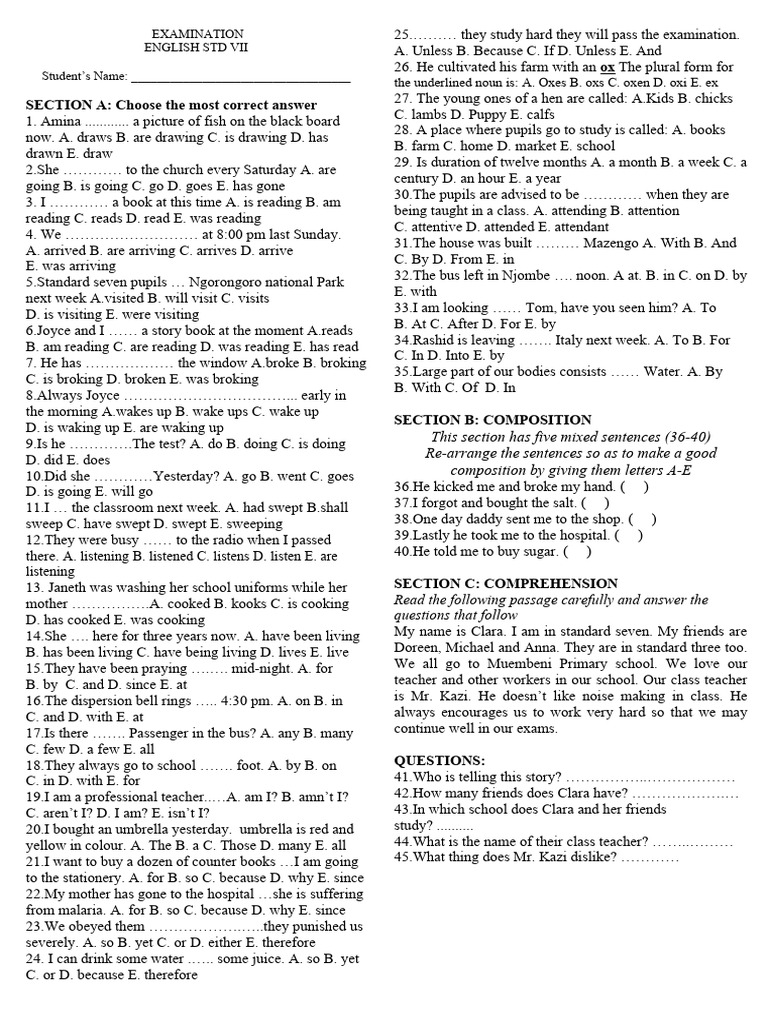 English STD 7, Round 5, 2024 | PDF
