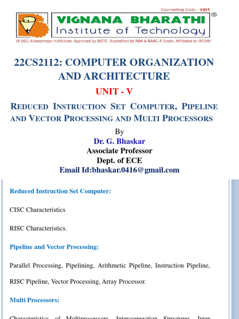 COA UNIT-V PPTS Dr.G.Bhaskar ECE | PDF | Parallel Computing | Central Processing Unit