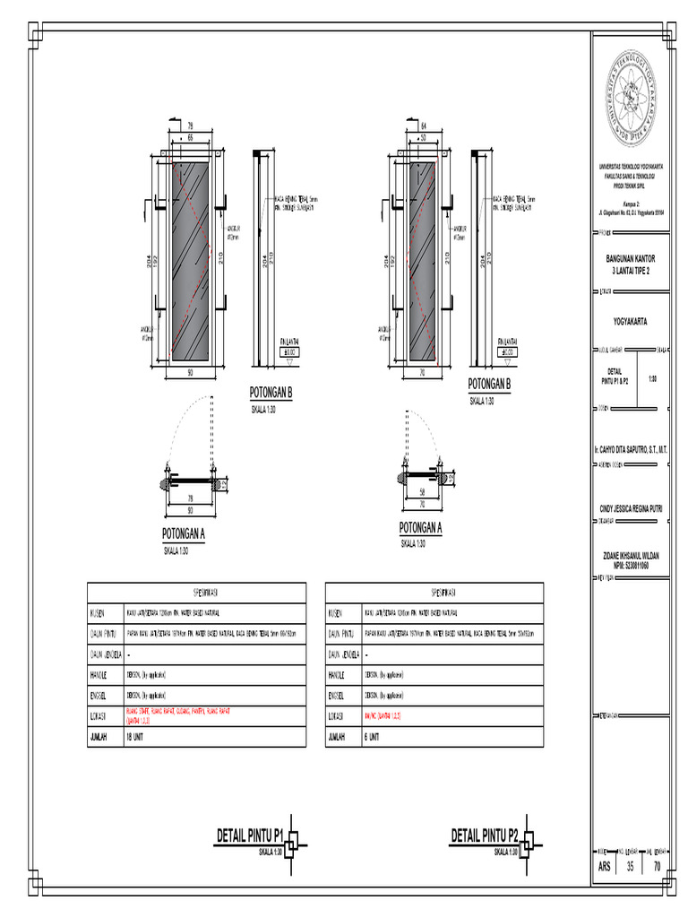 Detail Pintu P2 Detail Pintu P1: Potongan B Potongan B | PDF
