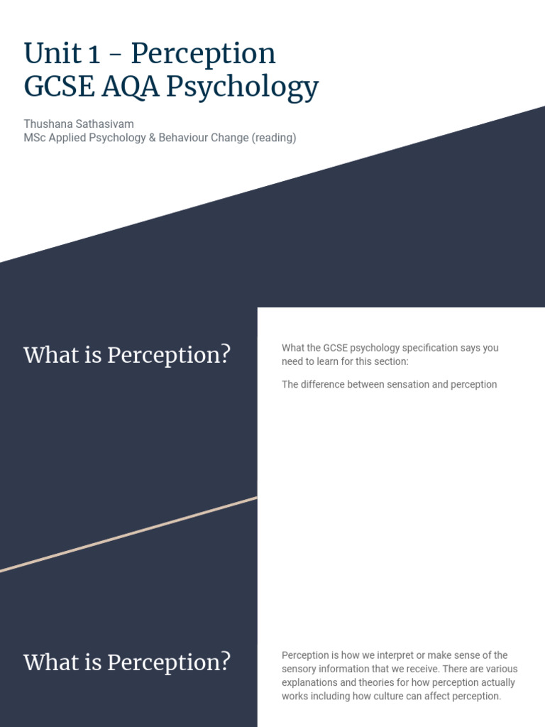Unit 1 - Perception GCSE AQA Psychology - Part 1 | PDF | Perception ...