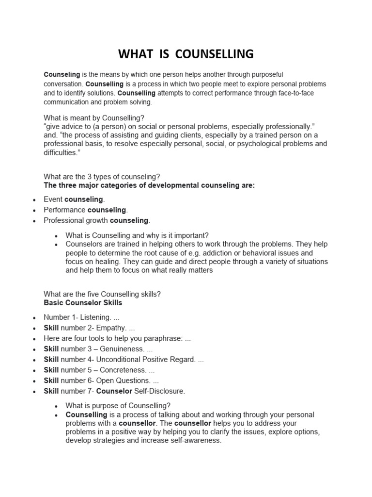 Day 1 What Is Counselling | PDF | Psychotherapy | Counseling Psychology