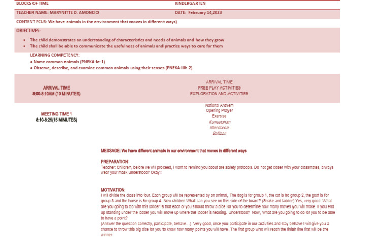 Final BLOCKS OF TIME LESSON PLAN CO For Merge | PDF | Human Communication | Psychological Concepts