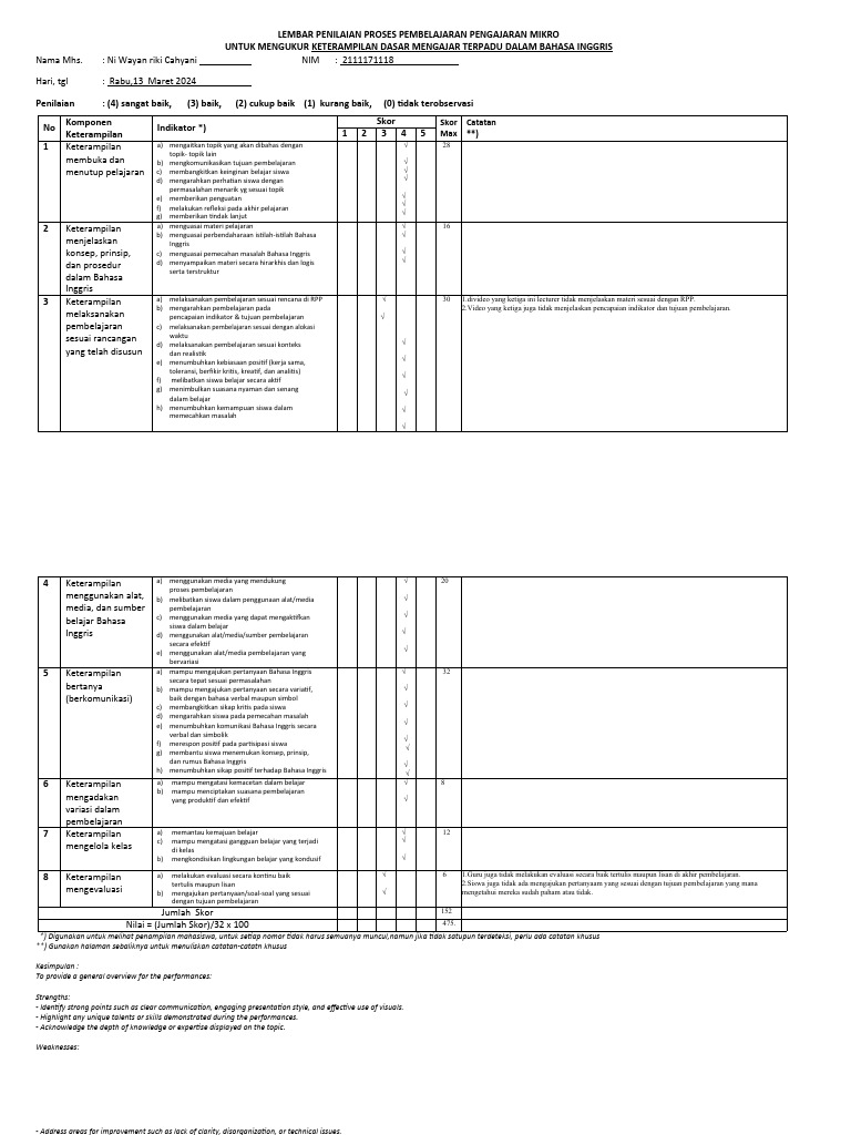 Lembar Penilaian Micro 2 | PDF | Seni & Disiplin Bahasa